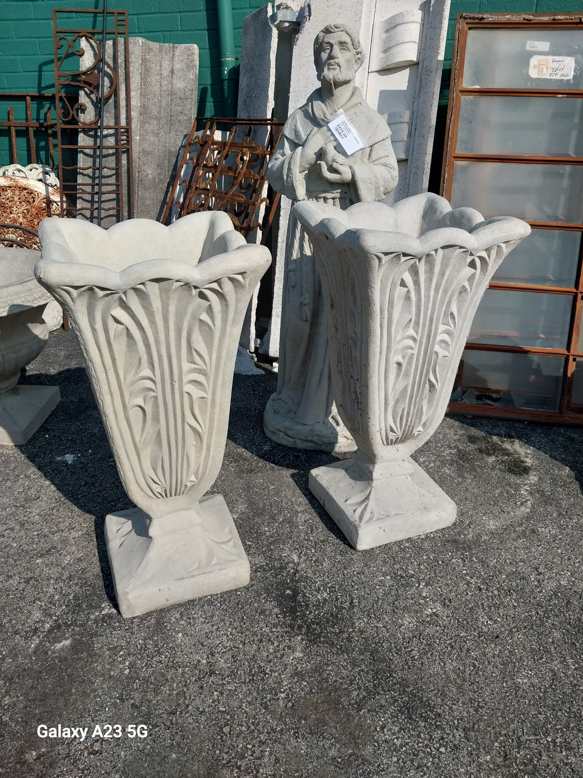 PAIR OF TALL CONCRETE PLANTERS — Lots of Furniture