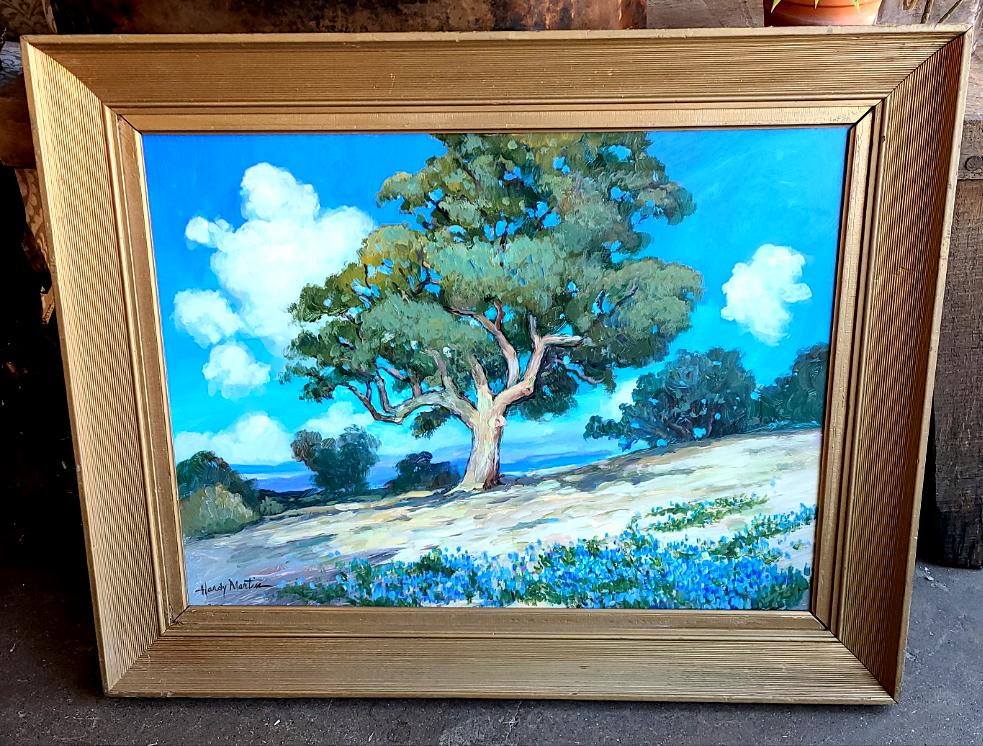 HARDY MARTIN LANDSCAPE WITH BLUE SKY AND TREE IN CENTER OIL PAINTING ...